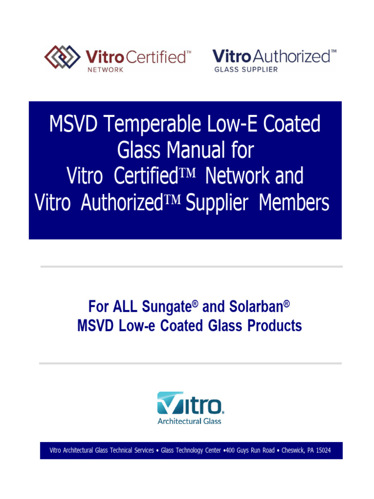 Solarban Vitro Temperable Low-E Glass Manual Rev 1sep21 | PDF | Humidity | Glasses