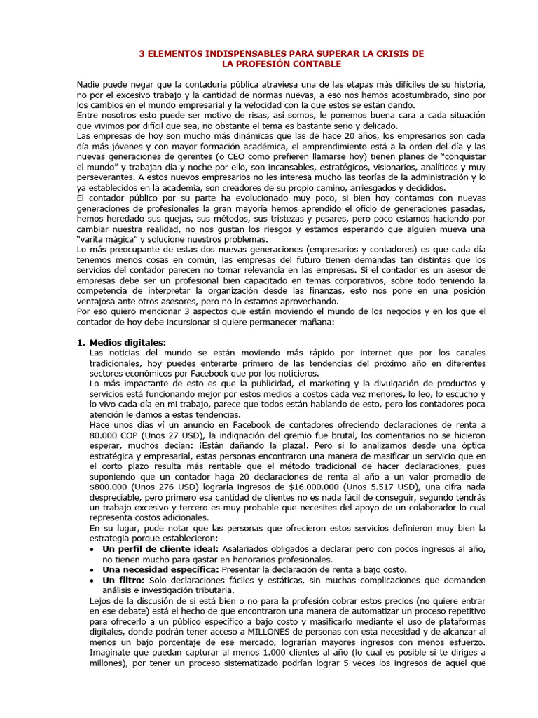 3 Elementos Indispensables para Superar La Crisis de La Profesión ...