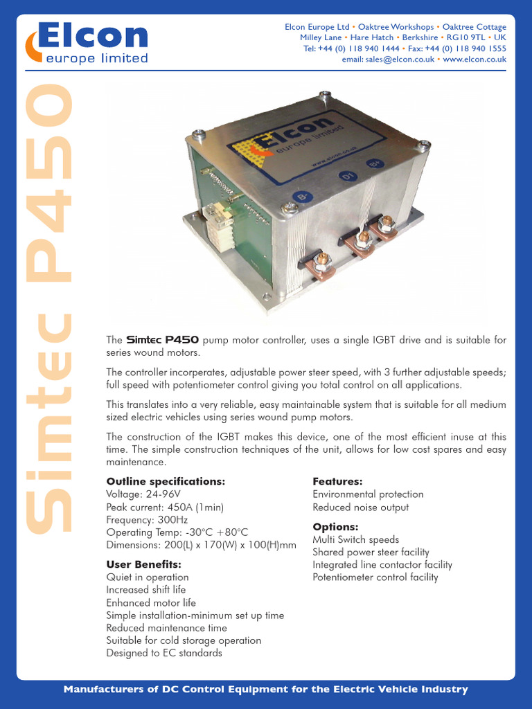 Simtec P450 Data Sheet | PDF | Electric Motor | Electric Vehicle