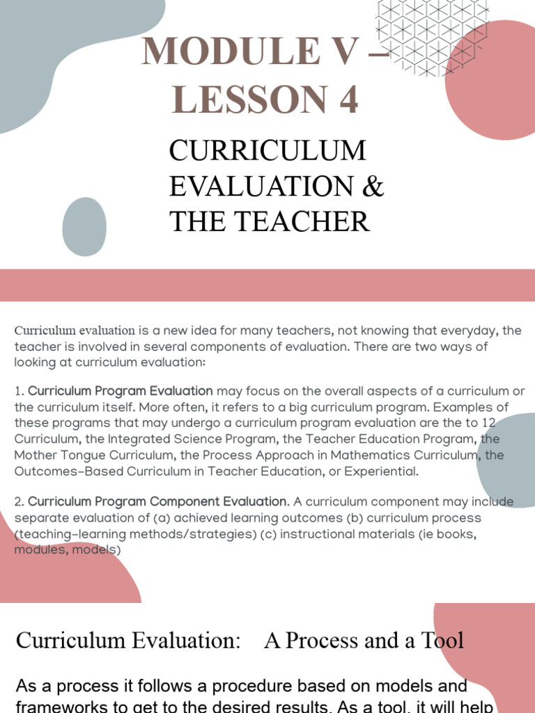 Module V - Lesson 4: Curriculum Evaluation & The Teacher | PDF | Planets | Evaluation