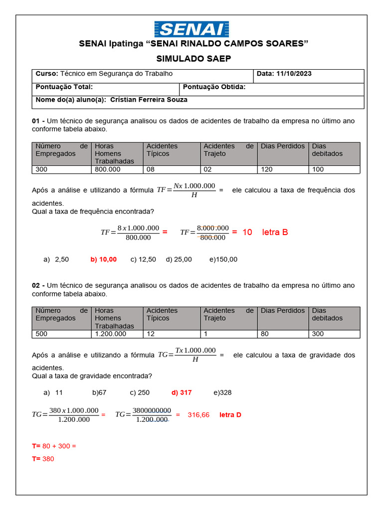 Simulado 01 - SAEP (Reparado) | PDF | Fator de risco