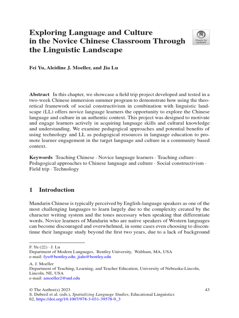 Exploring Language and Culture in The Novice Chinese Classroom Through The Linguistic Landscape ...