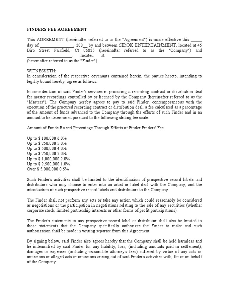 Finders Fee Agreement Template | PDF | Law