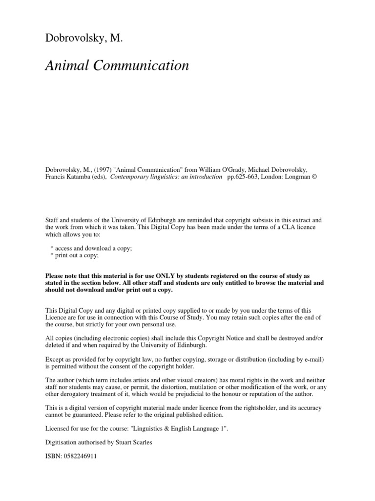 Animal Communication | PDF