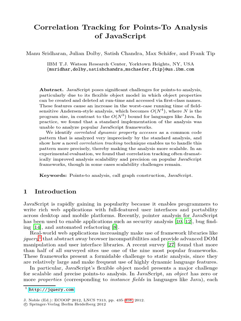 Correlation Tracking For Points To Analysis Of Javascript Pdf Java Script Parameter