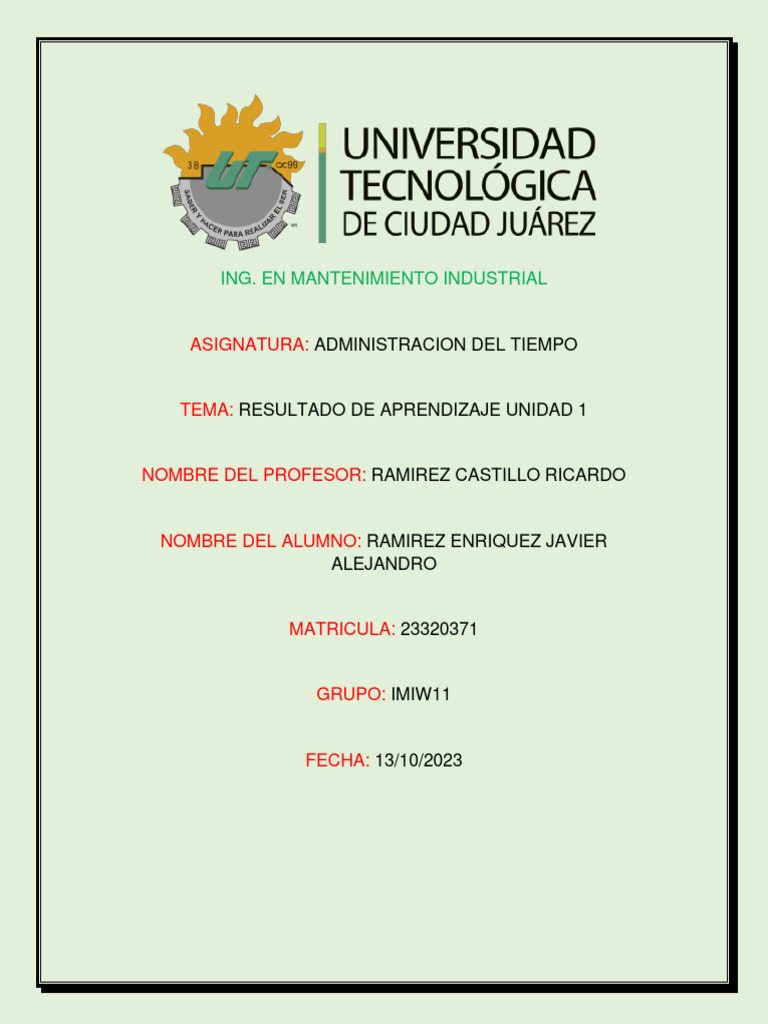 Ra - U1 Admon Tiempo - Brian - Flores | PDF | Hora | Gestión del tiempo