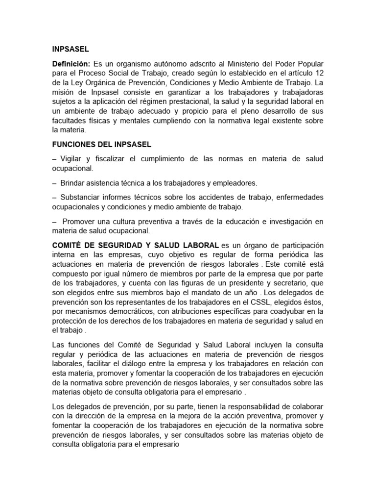 INPSASEL | PDF | Derecho laboral | Seguridad y salud ocupacional
