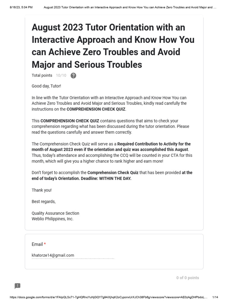 August 2023 Tutor Orientation With An Interactive Approach and Know How You Can Achieve Zero ...