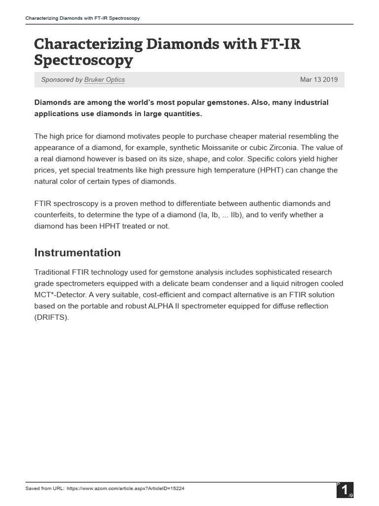 FT-IR Analysis of Diamonds Explained | PDF | Diamond | Spectroscopy