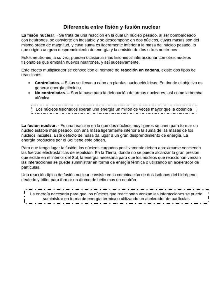 Diferencia Entre Fisión y Fusión Nuclear | PDF