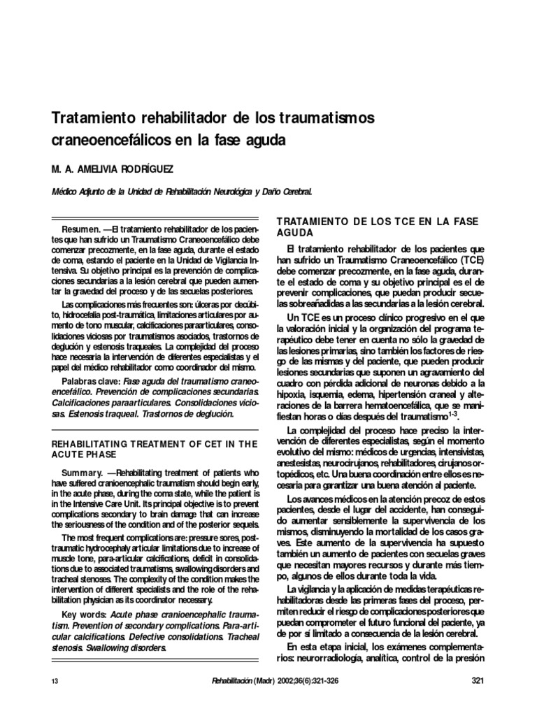 Rehabilitacion De Tce Fase Aguda Pdf Lesión Cerebral Traumática Coma