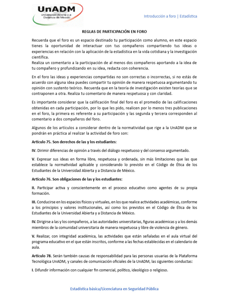 Reglas de Participación en Foro | PDF | Estadísticas