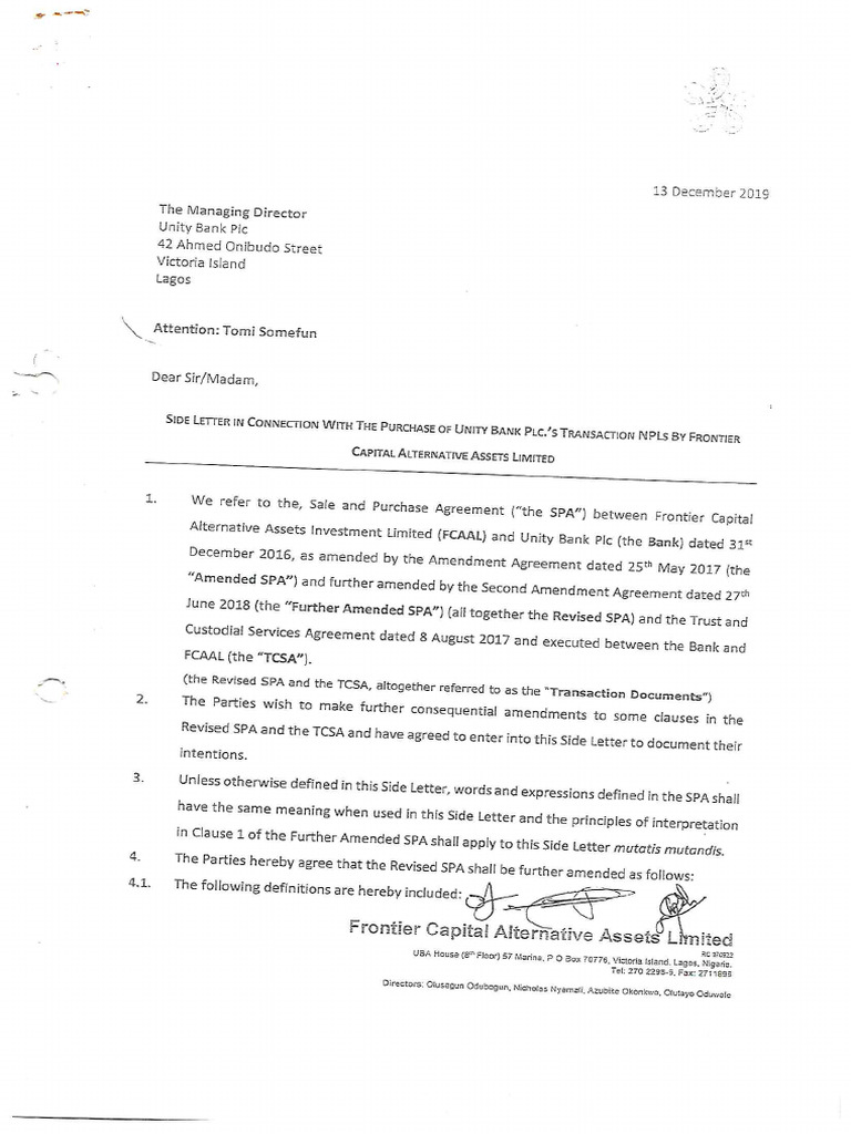 Side Letter December 2019 | PDF