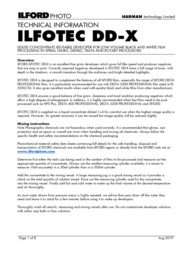 ILFOTEC DD-X Technical Data Sheet H19 | PDF | Ph | Physical Sciences