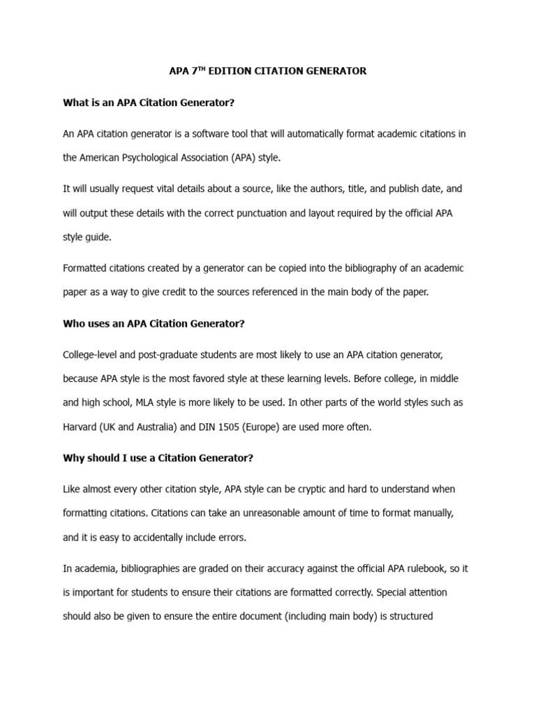 Apa 7 Edition Citation Generator What Is An APA Citation Generator ...