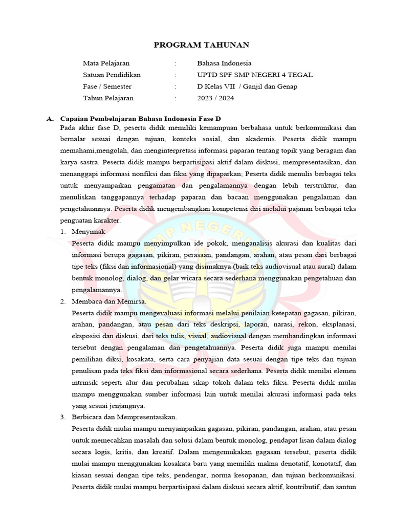 Prota & Promes Kurikulum Merdeka Kelas 7 | PDF | Kajian Bahasa Asing