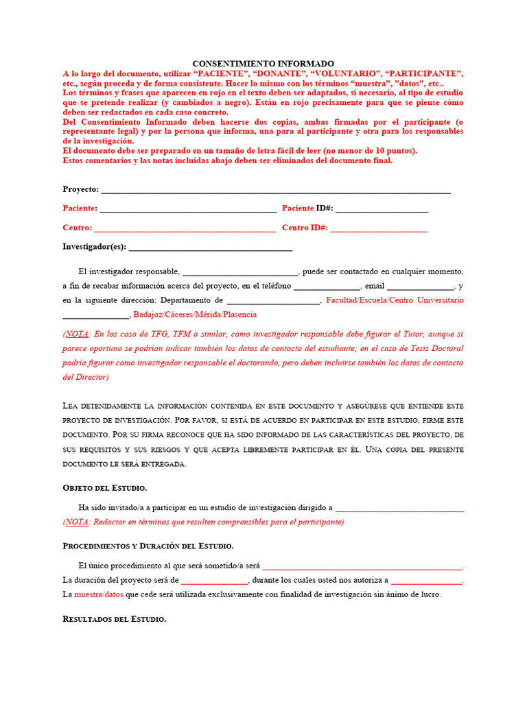Modelo de Consentimiento Informado | PDF | Consentimiento informado