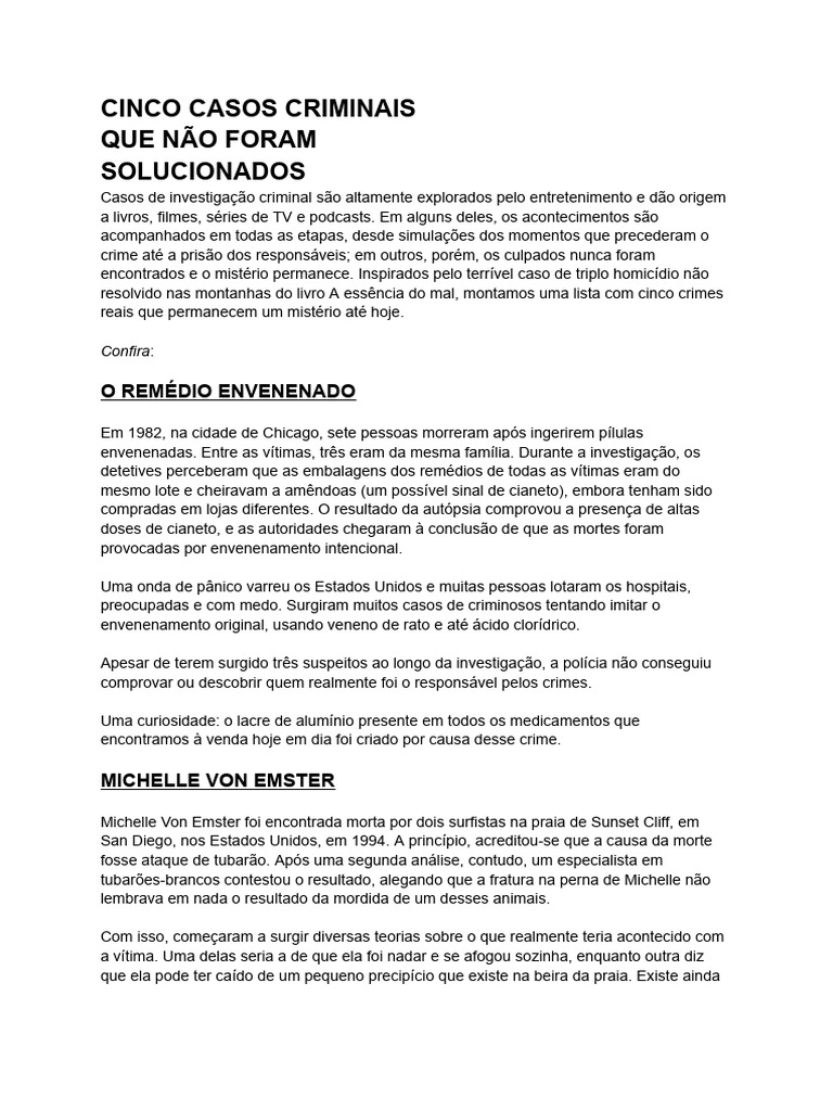 Casos Criminais | PDF | Veneno | Morte