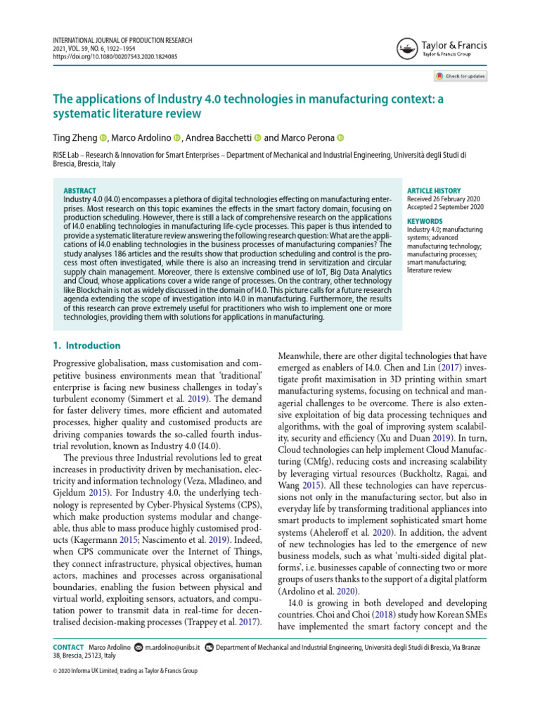 Industry 4.0 Technologies | PDF | Internet Of Things | Supply Chain