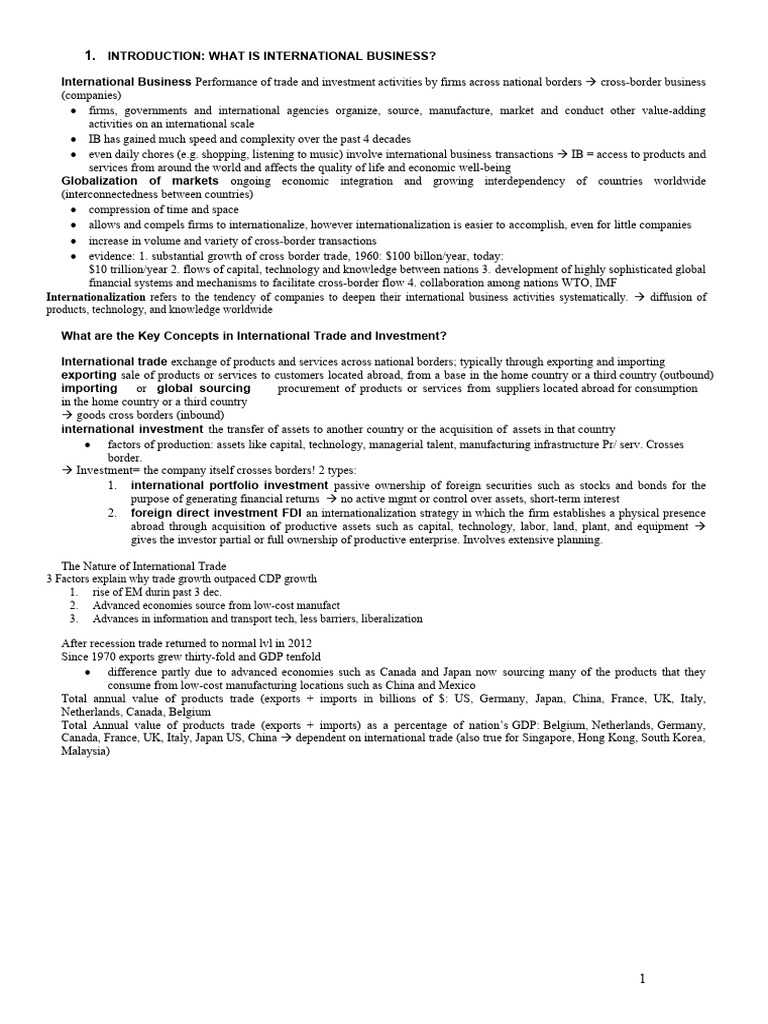 International Business Summary Wu | PDF | Globalization | Value Chain