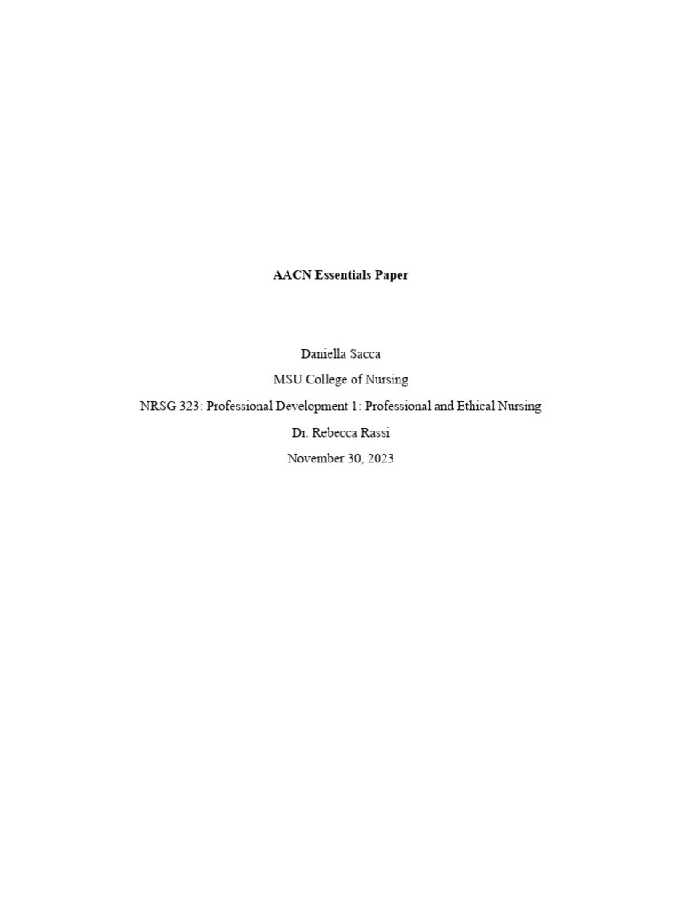 Sacca Accn Nursing Essentials Paper | PDF | Nursing | Health Care