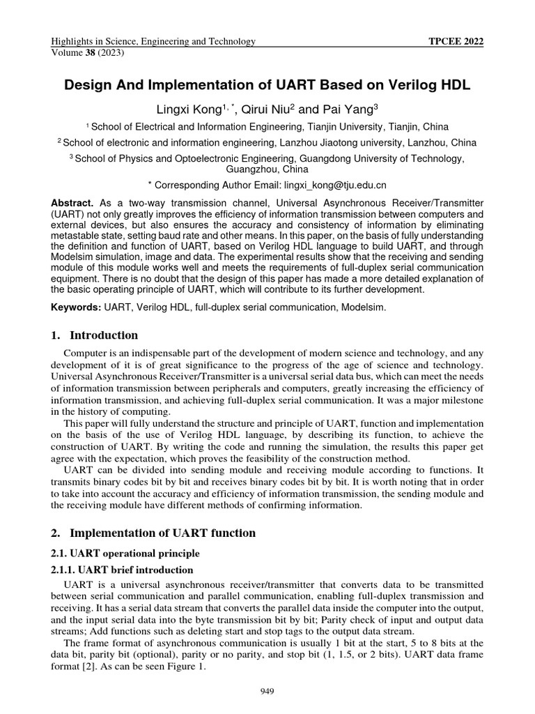 Design And Implementation Of Uart Based On Verilog Pdf Bit Computing 7768