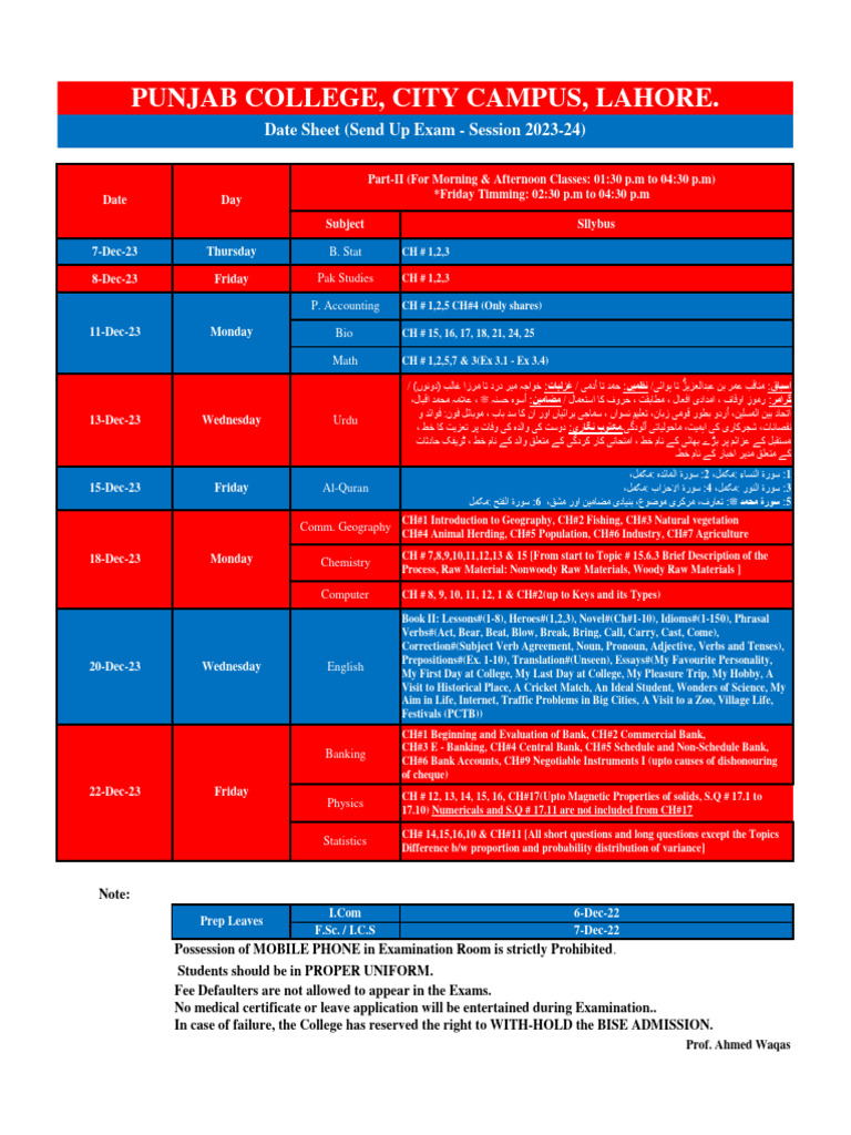 Sendup Exam Date Sheet & Syllabus Part II | PDF