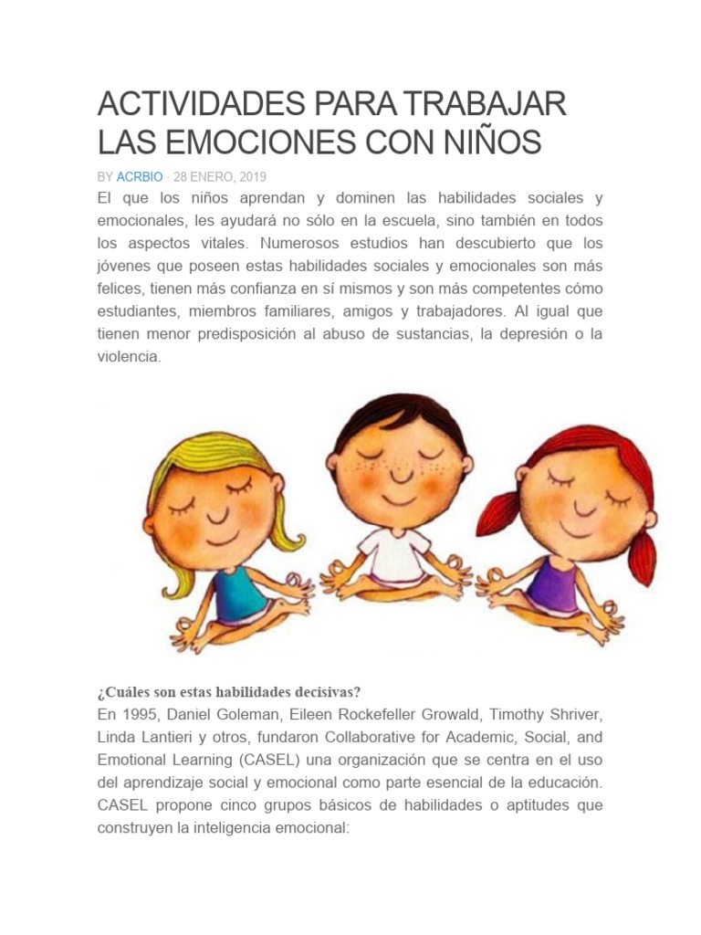 Actividades para Trabajar Las Emociones Con Niños | PDF | Las emociones ...