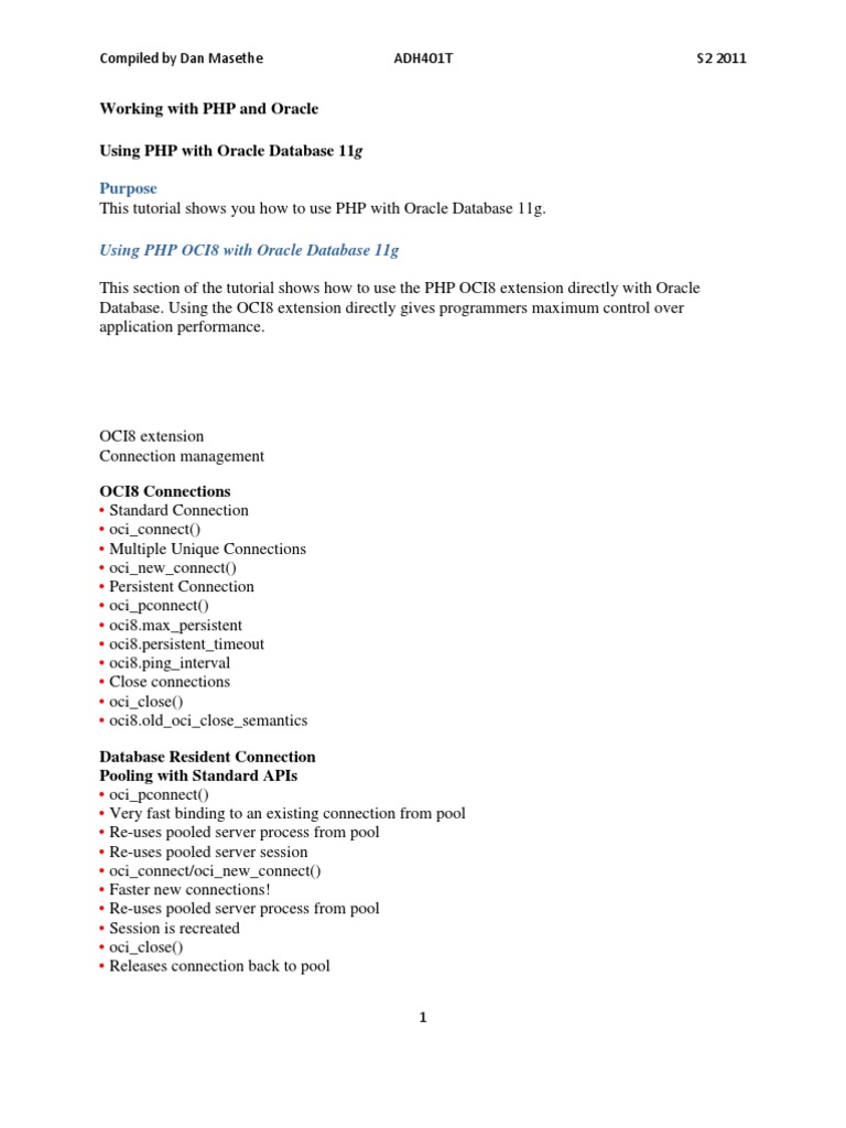 Working With PHP and Oracle ADH 401T TUTORIALS | PDF | Pl/Sql | Oracle Database