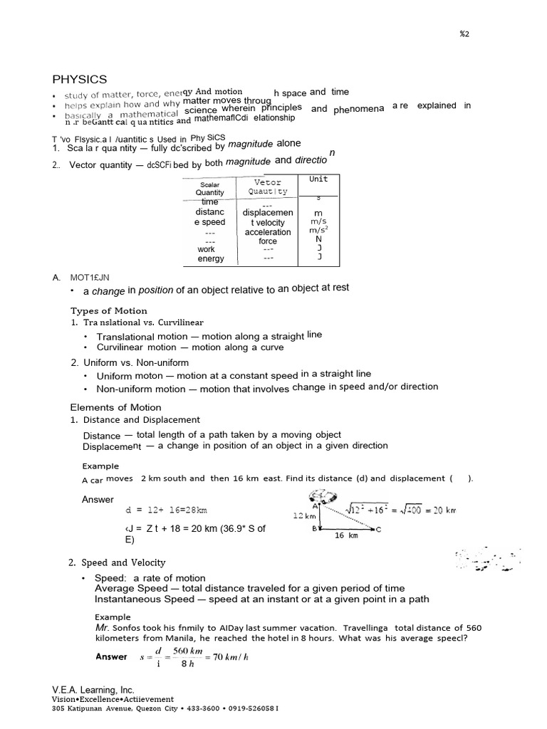 Upcat Reviewer Physics | Download Free PDF | Force | Velocity