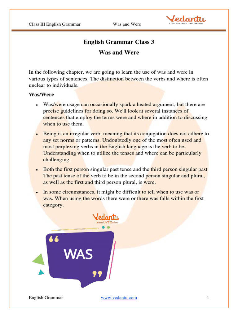 Class 3 English Grammar Ncert Solutions Was and Were | PDF ...