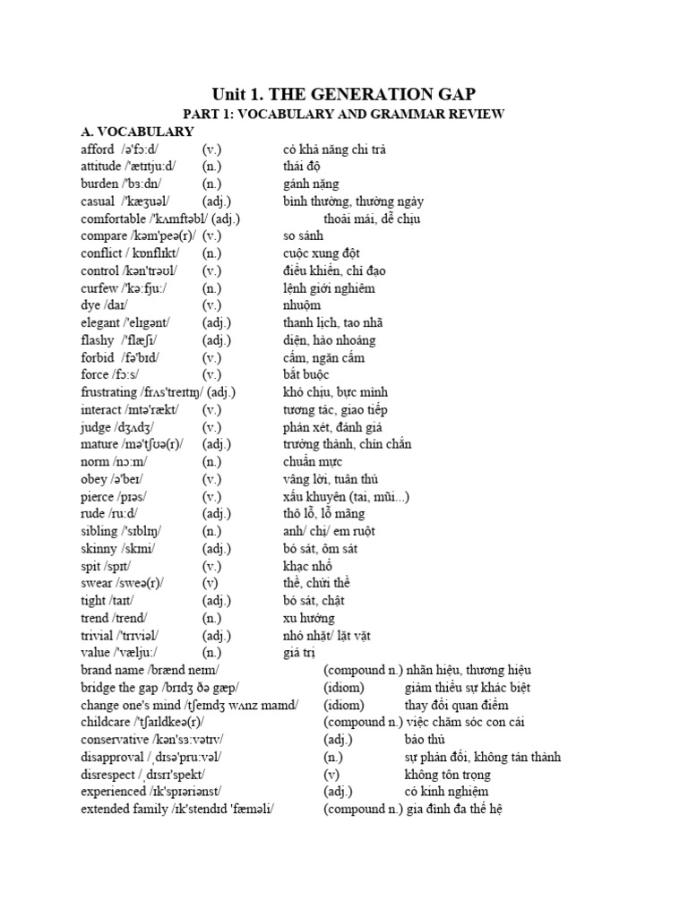 Unit 1 - Vocabulary | PDF