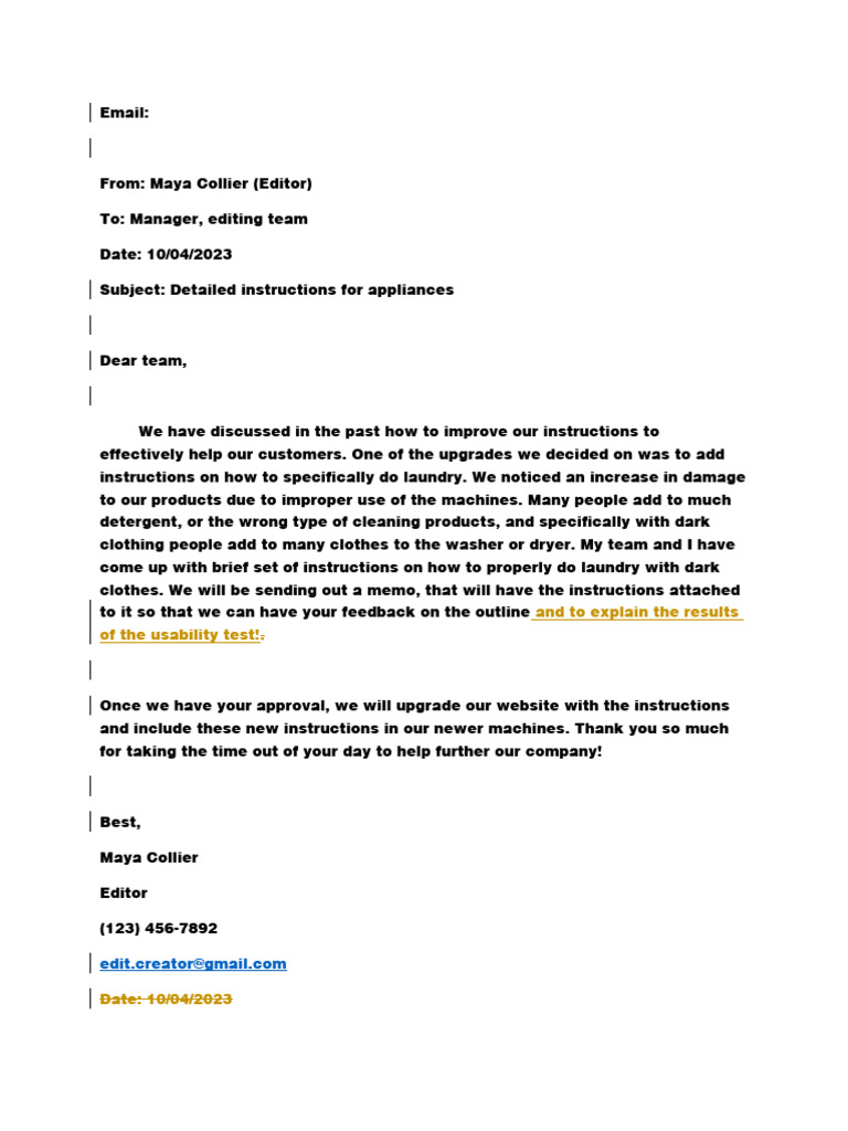 Email Memo Finall | PDF | Washing Machine | Laundry