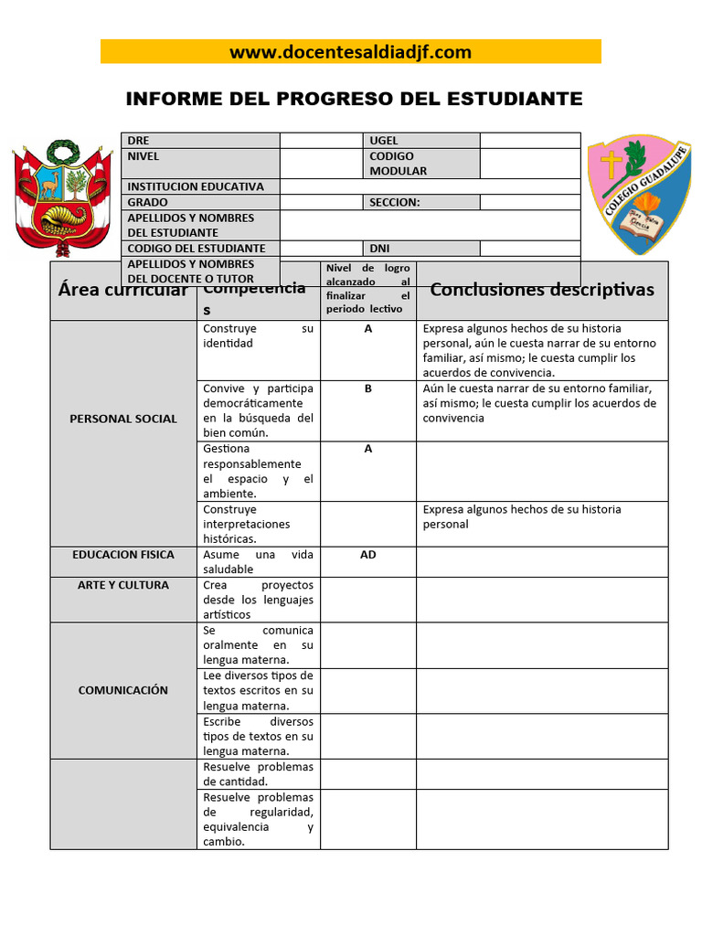 Informe de Progreso Del Estudiante de Primaria | PDF | Cognición | Science