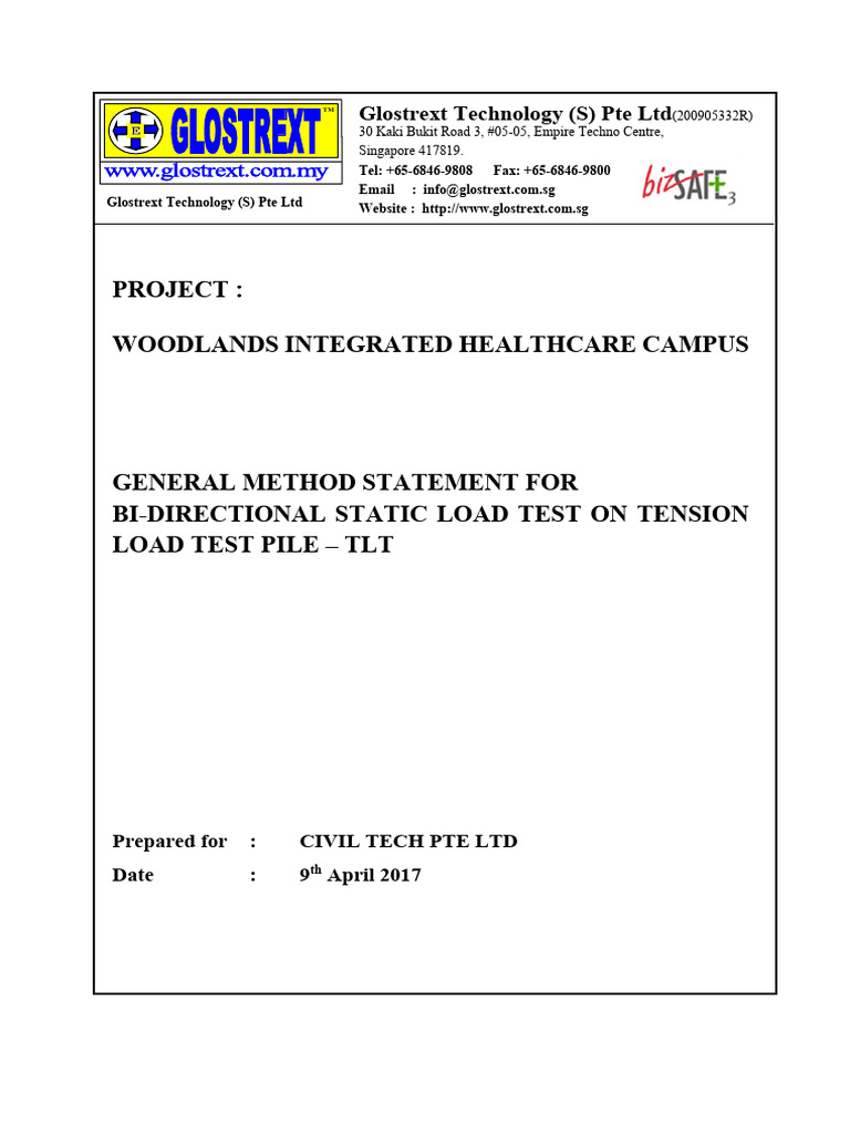 General Method Statement - Bi-Directional Static Load Test - TLT | PDF ...