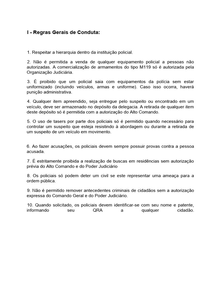 Regras e Condutas PM RP | PDF