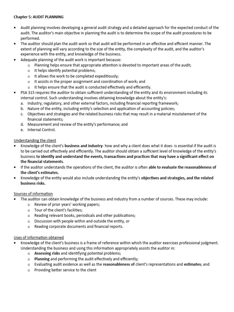 Chapter 5 - AUDIT PLANNING | PDF | Audit | Financial Audit