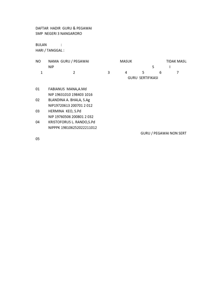 Daftar Hadir Terbaru 20221 | PDF