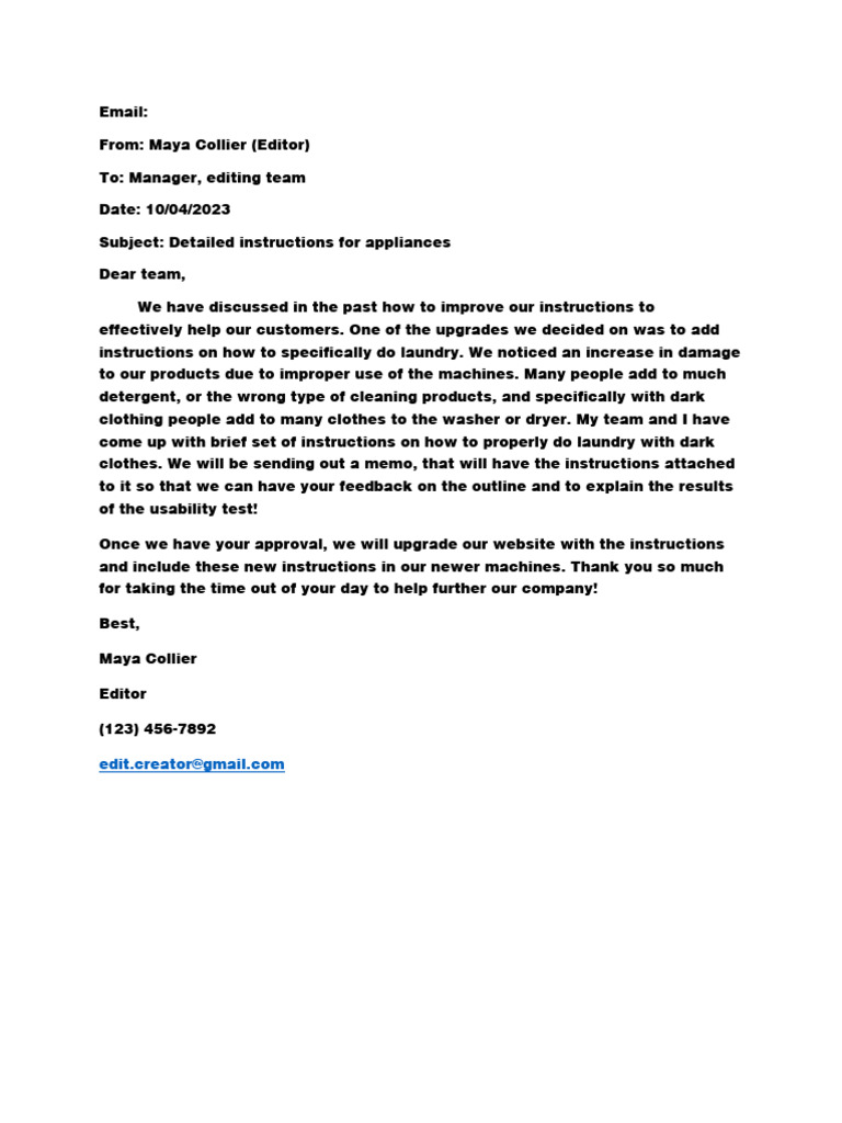 Email Memo Finallll | PDF | Washing Machine | Laundry