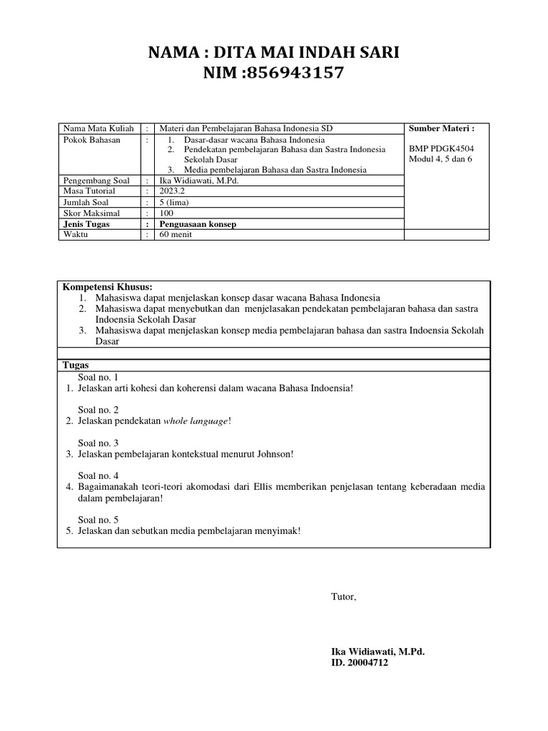 Tugas 2 Dita Mai Indah Sari | PDF | Seni & Disiplin Bahasa