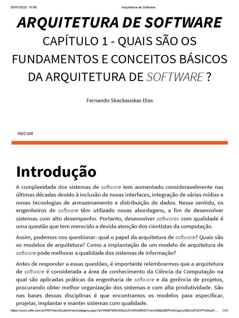 Arquitetura de Software | PDF | Modelo cliente – Servidor | Model-View – Controller (MVC)