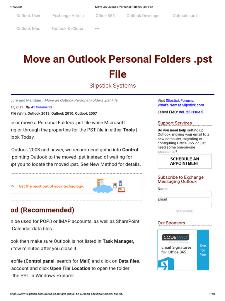 Move An Outlook Personal Folders .PST File | PDF | Microsoft Outlook ...