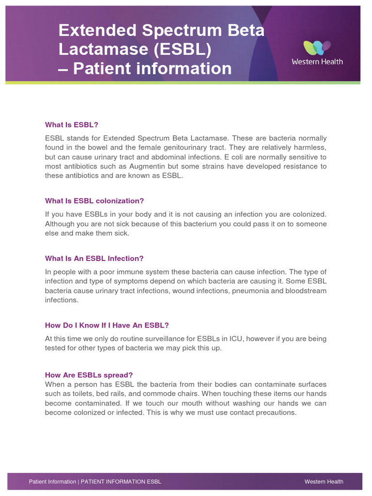 ESBL - Feb16V2 - Infection Control | PDF | Beta Lactamase | Infection