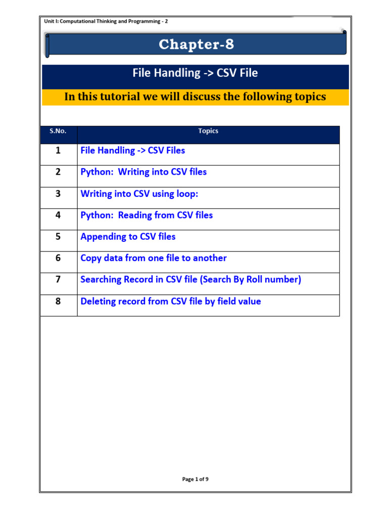 Data File Handling Working With CSV Files | PDF | Computer File | Comma ... Data File Handling Working With CSV Files | PDF | Computer File | Comma ...