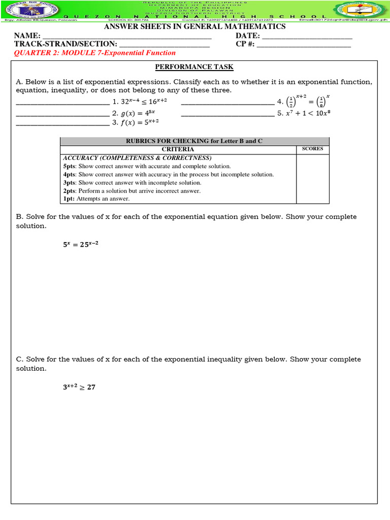 GM - Answersheet (Module 7) | PDF | Function (Mathematics) | Inequality ...