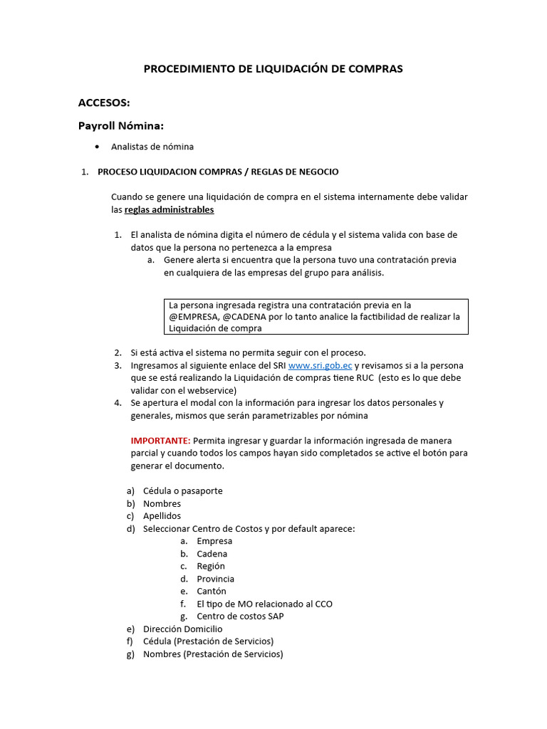 Procedimiento Liquidacion Compras | PDF | Business