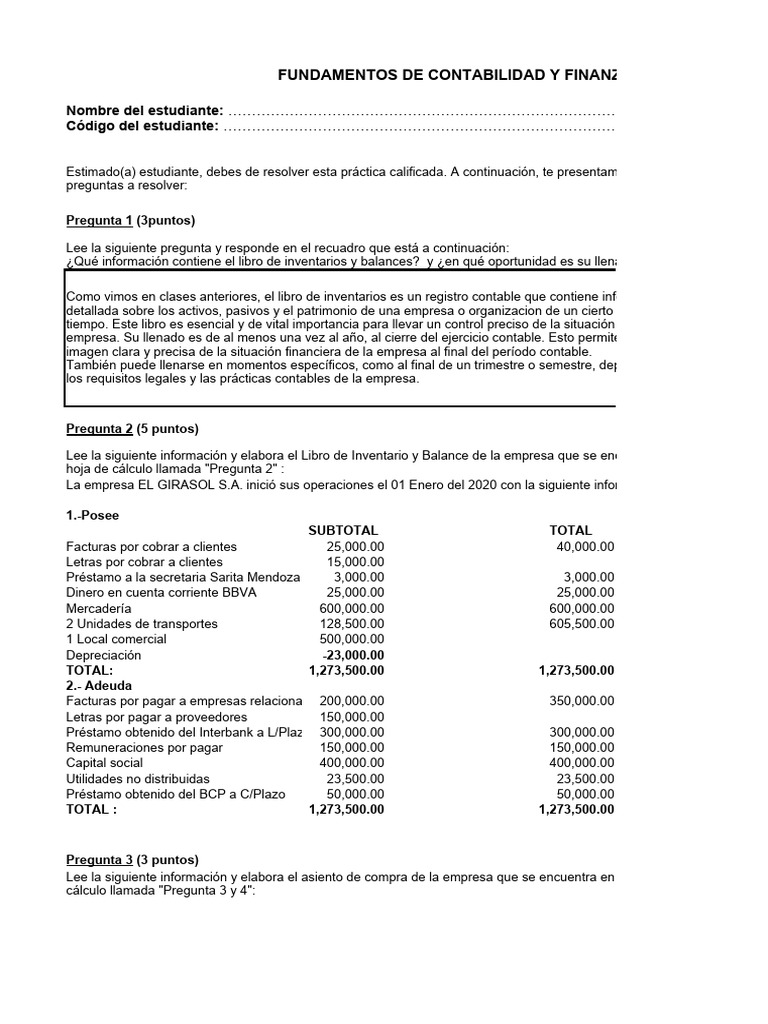 Práctica Calificada FCF | PDF | Contabilidad | Hoja de balance