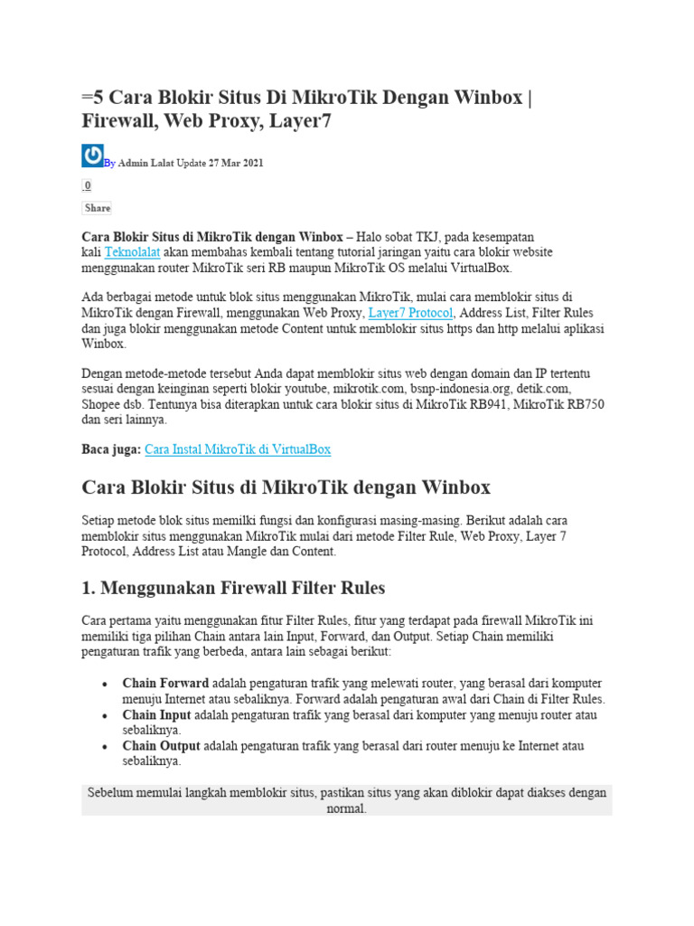 5 Cara Blokir Situs Di MikroTik Dengan Winbox | PDF