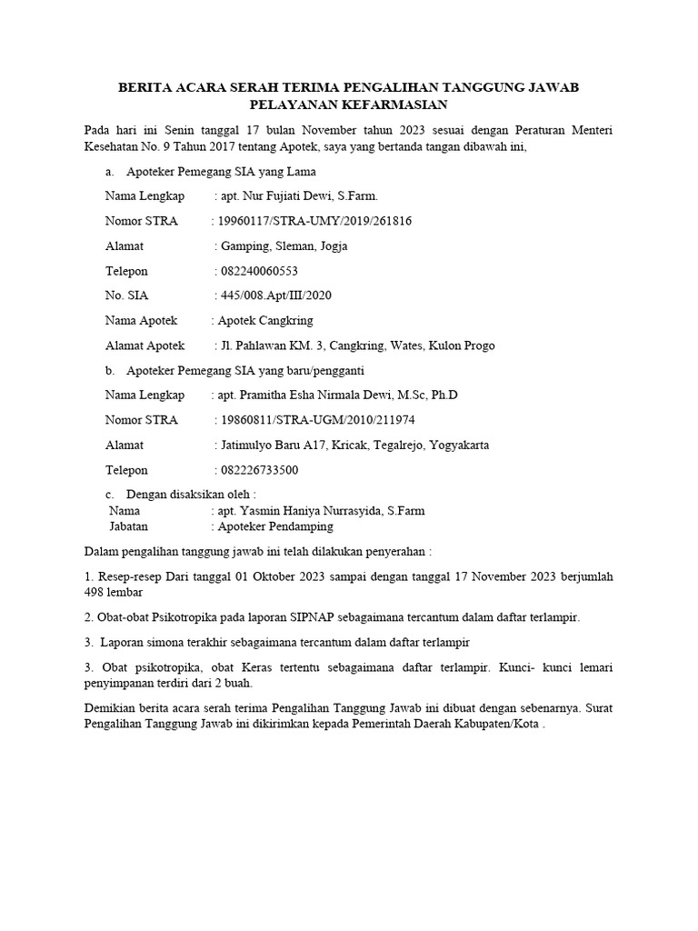 Berita Acara Pengalihan Tugas | PDF