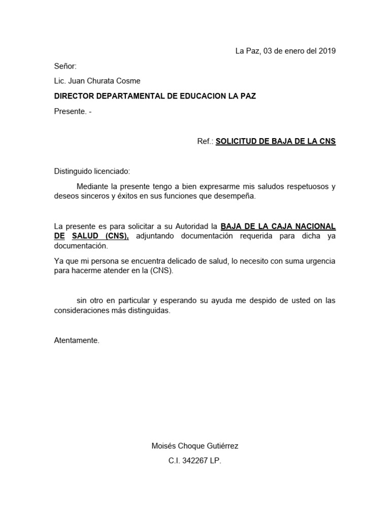 Solicitud de Baja de la CNS | PDF | Ciencias sociales | Relaciones ...